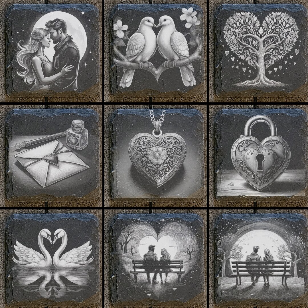 9 Valentine's Day Love Digital Files for Laser Engraving 4x4" Slate ...