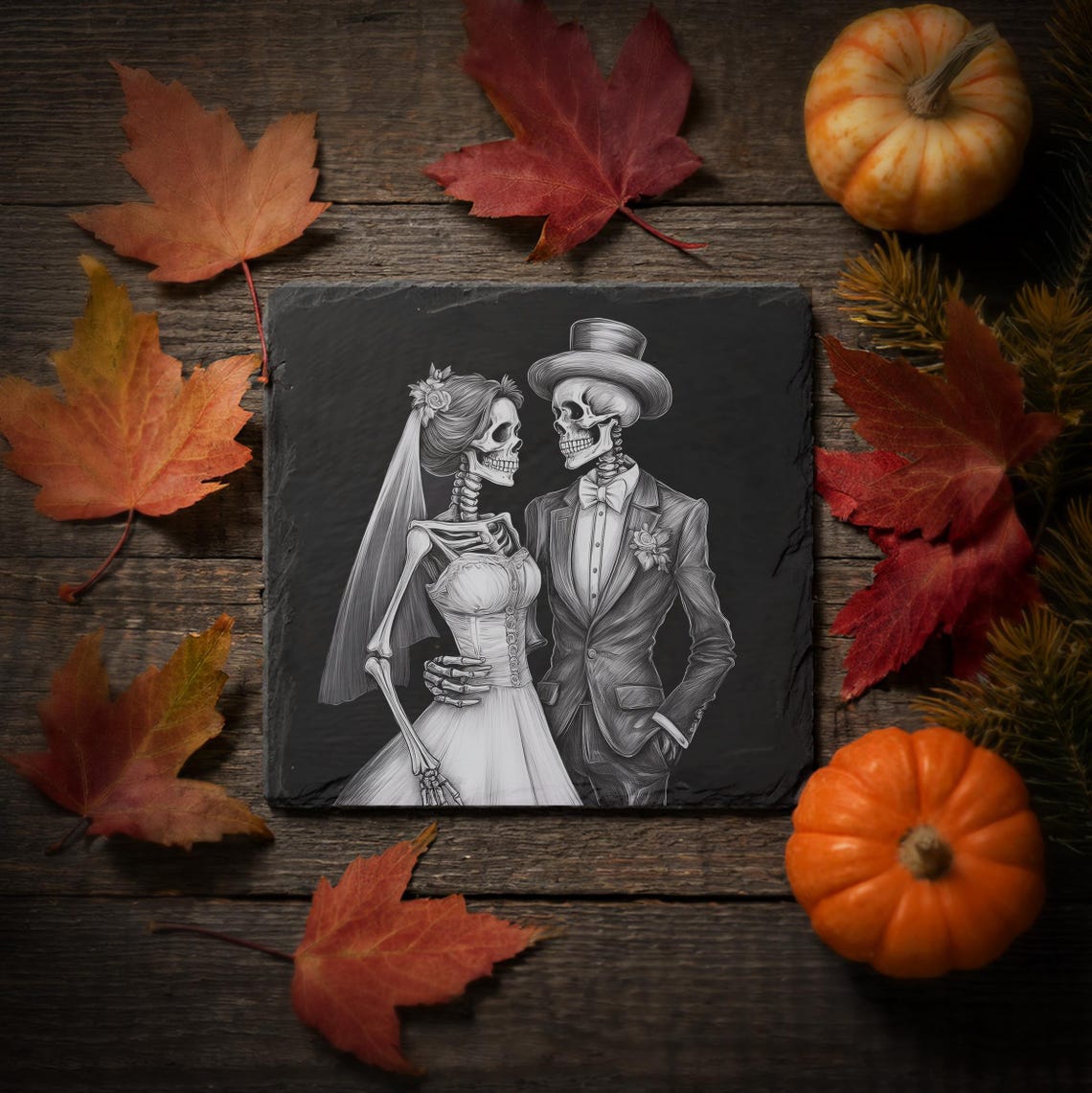 Skeleton Bride & Groom Laser Engraving Files: Slate Coasters (digital ...