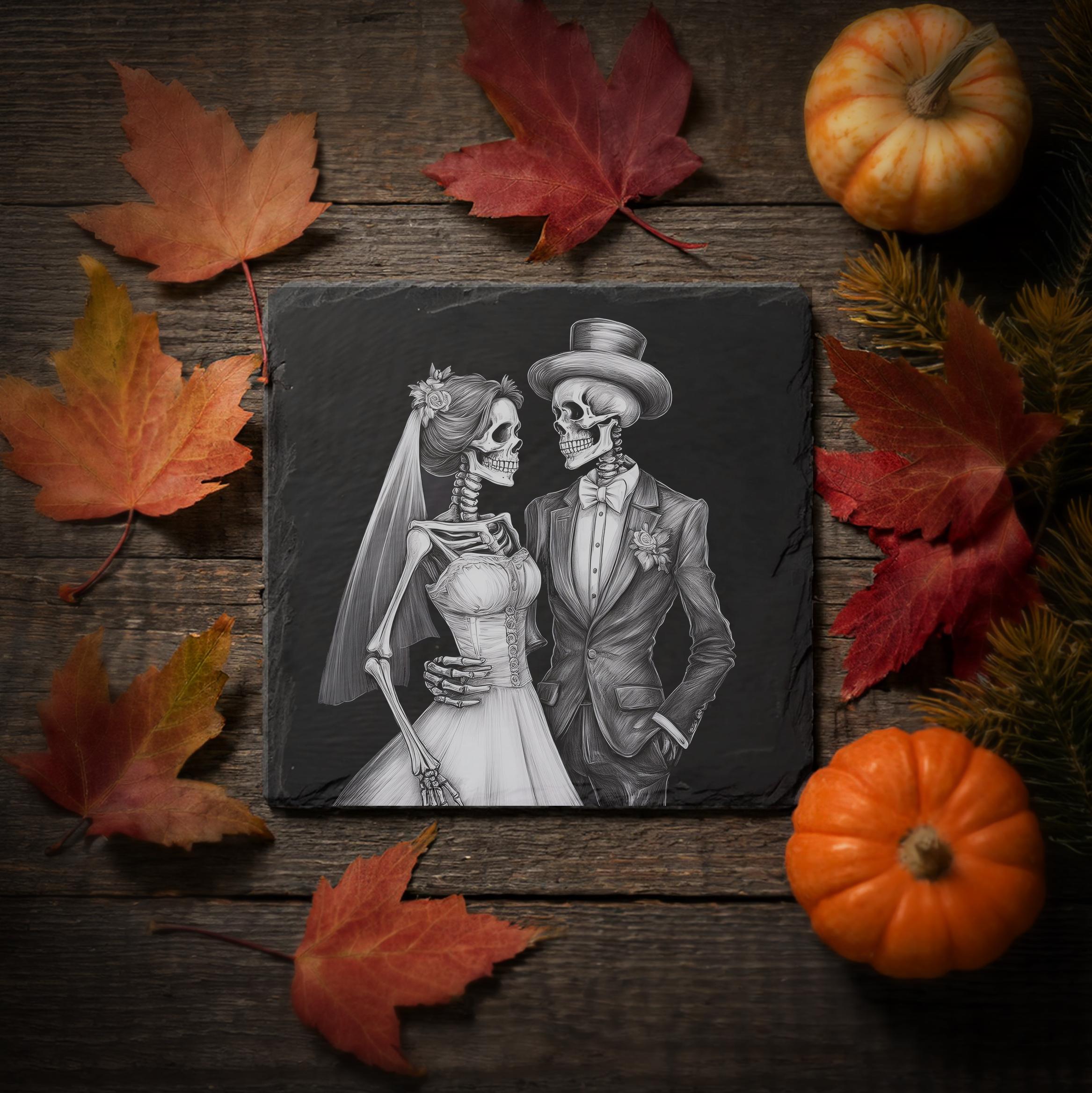 Skeleton Bride & Groom Laser Engraving Files: Slate Coasters (digital ...