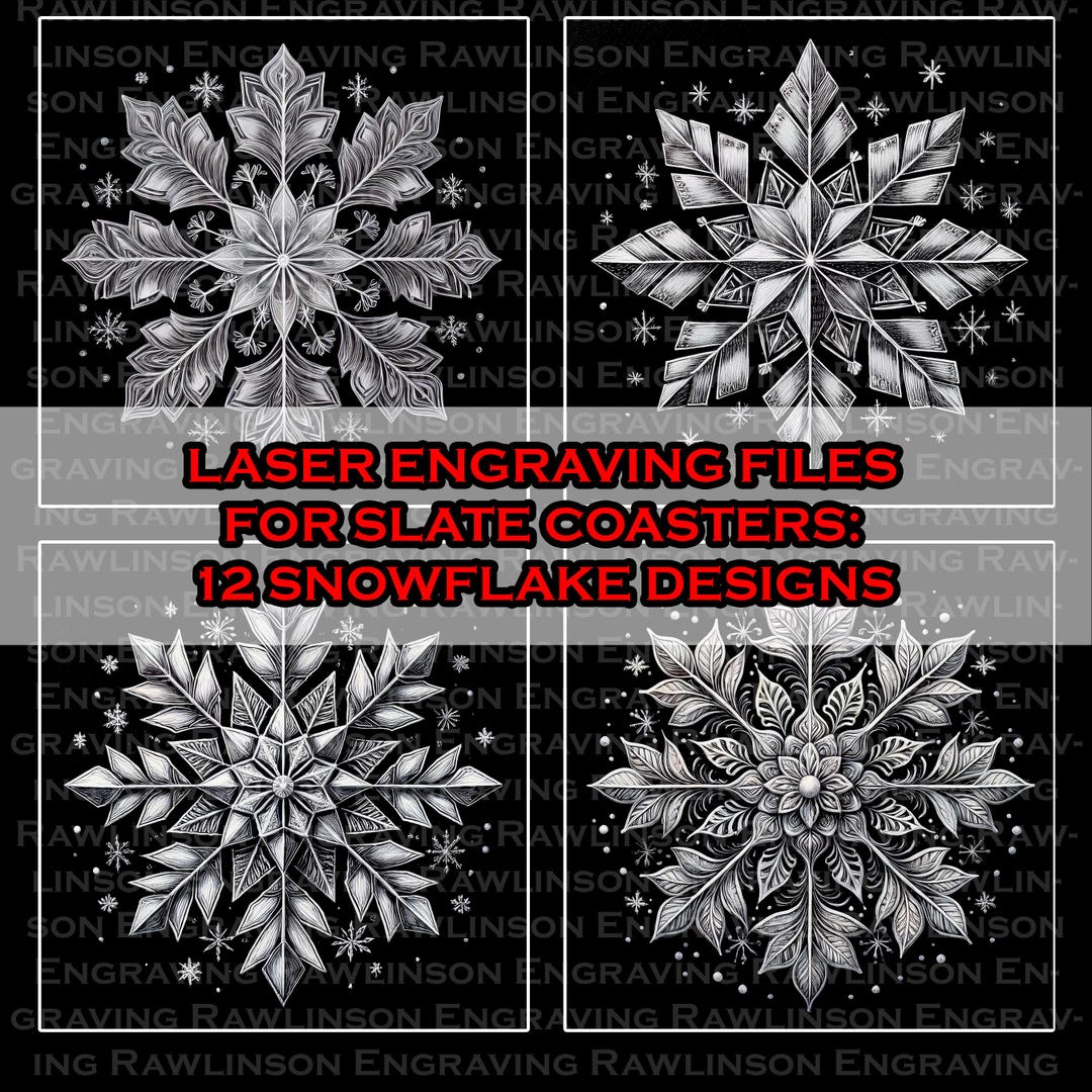 12 Christmas Snowflake Digital Files for Laser Engraving 4x4" Slate ...