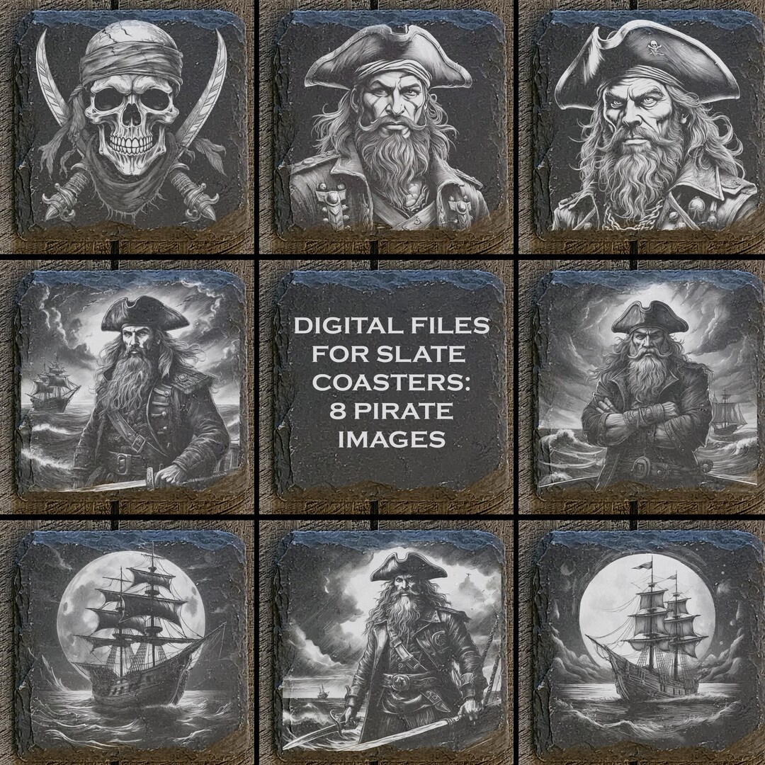 8 Pirate Digital Files for Laser Engraving 4x4" Slate Coasters - Etsy