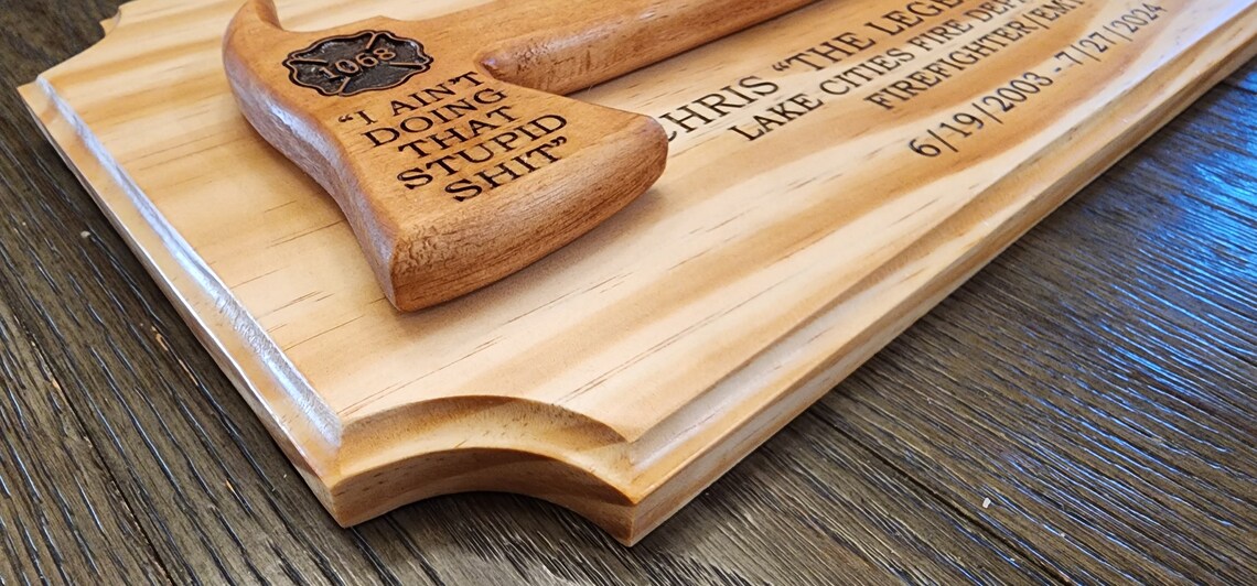 Custom Wooden Laser-engraved Fire Department Retirement Plaque With Axe ...