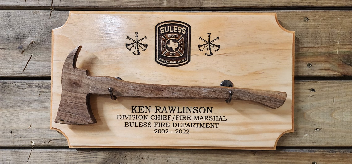 Custom Wooden Laser-engraved Fire Department Retirement Plaque With Axe ...