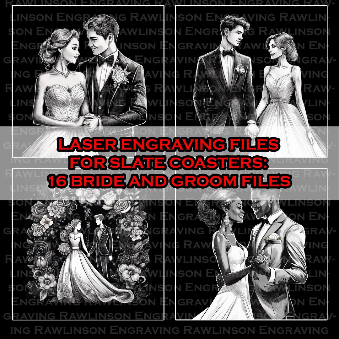 16 Wedding Bride and Groom Files for Laser Engraving 4x4" Slate ...