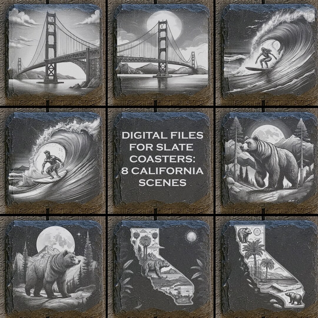 8 California Digital Files for Laser Engraving 4x4" Slate Tiles - Etsy