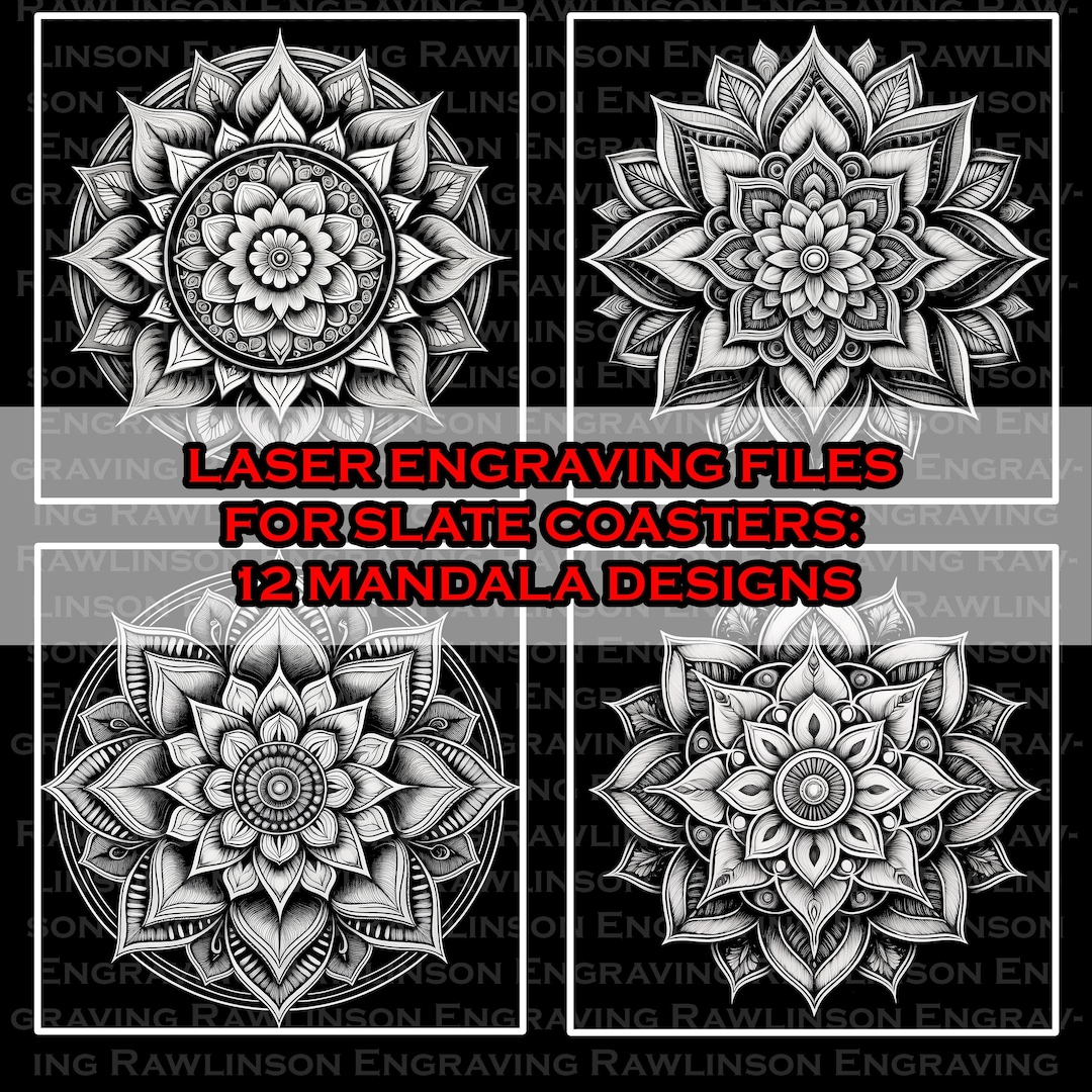 Mandala Laser Engraving Files: 4x4" Slate Coasters (12 Digital Files ...
