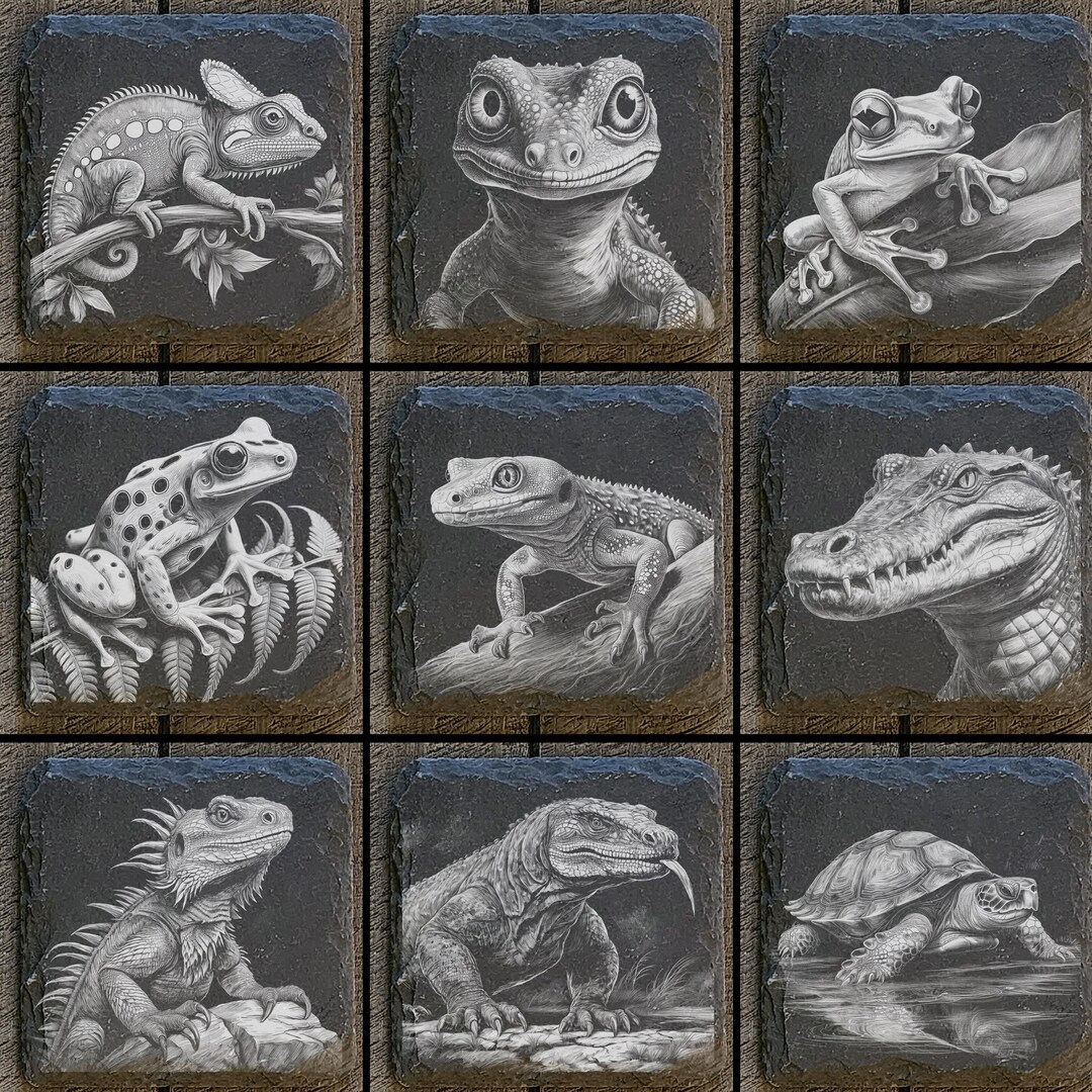 Reptile & Amphibian Laser Engraving Files: 4x4" Slate Tile Art (digital ...
