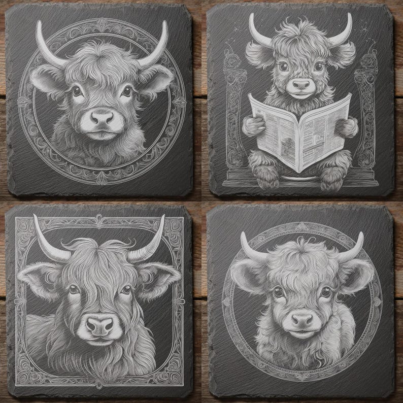 Mega Bundle Highland Cow Digital Files for Laser Engraving 4x4" Slate ...