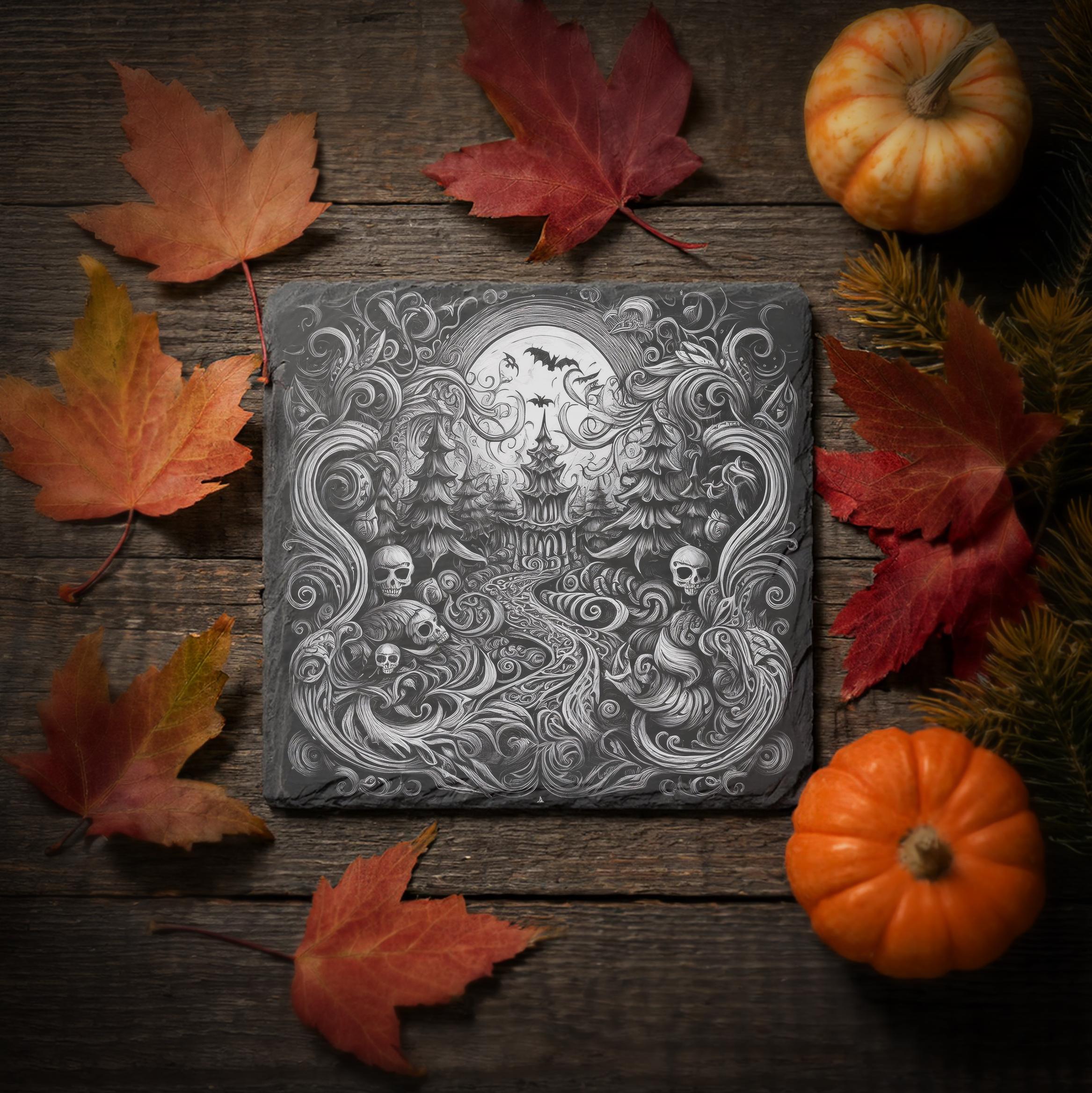 9 Fancy Halloween Scenes- Digital Files for Laser Engraving 4x4" Slate ...