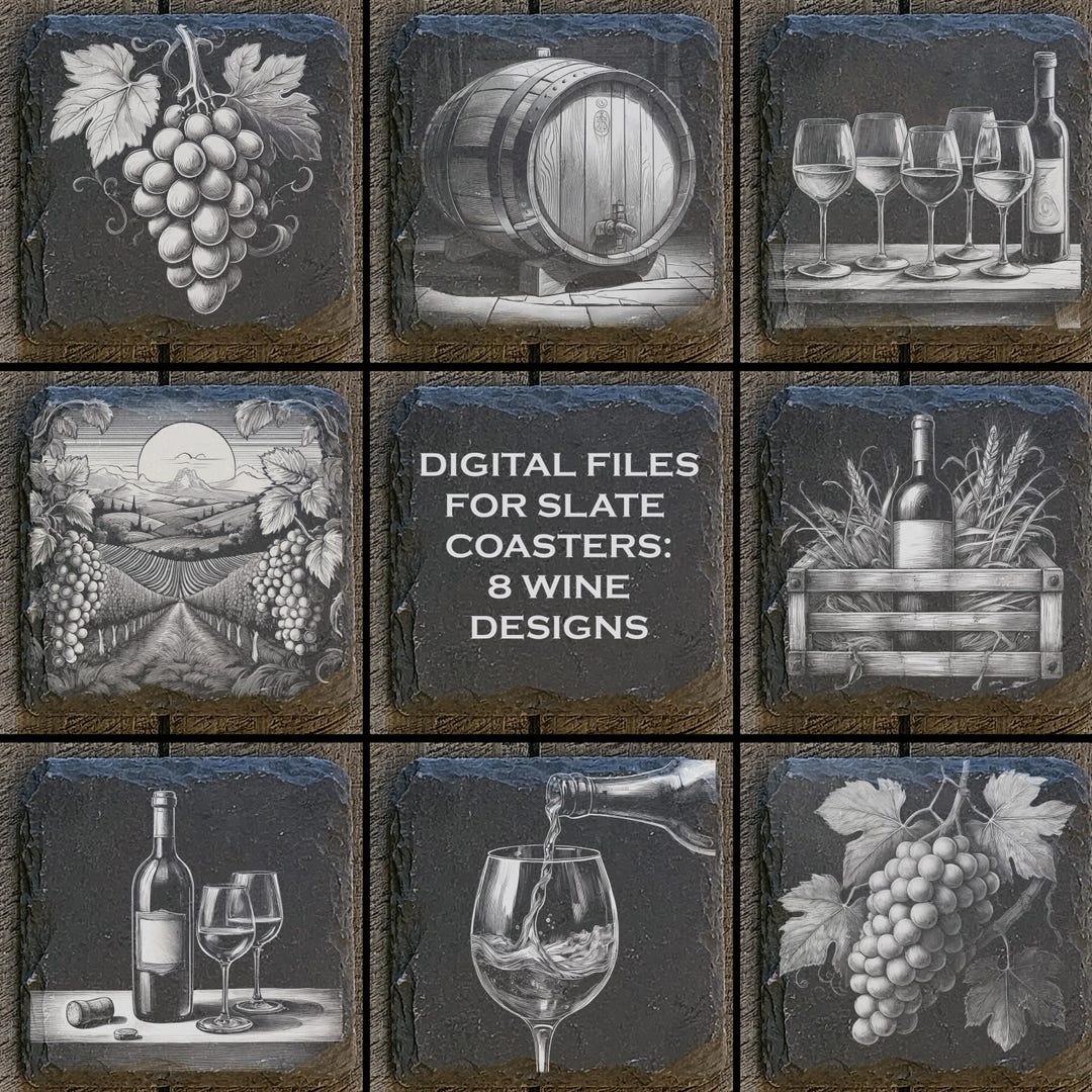 8 Wine Digital Files for Laser Engraving 4x4" Slate Coasters - Etsy