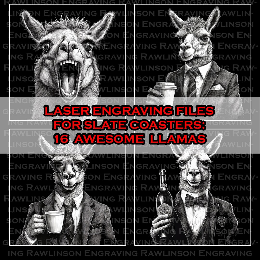 Llama Laser Engraving Files: Slate Coasters, Tiles (4x4" PNG Digital ...