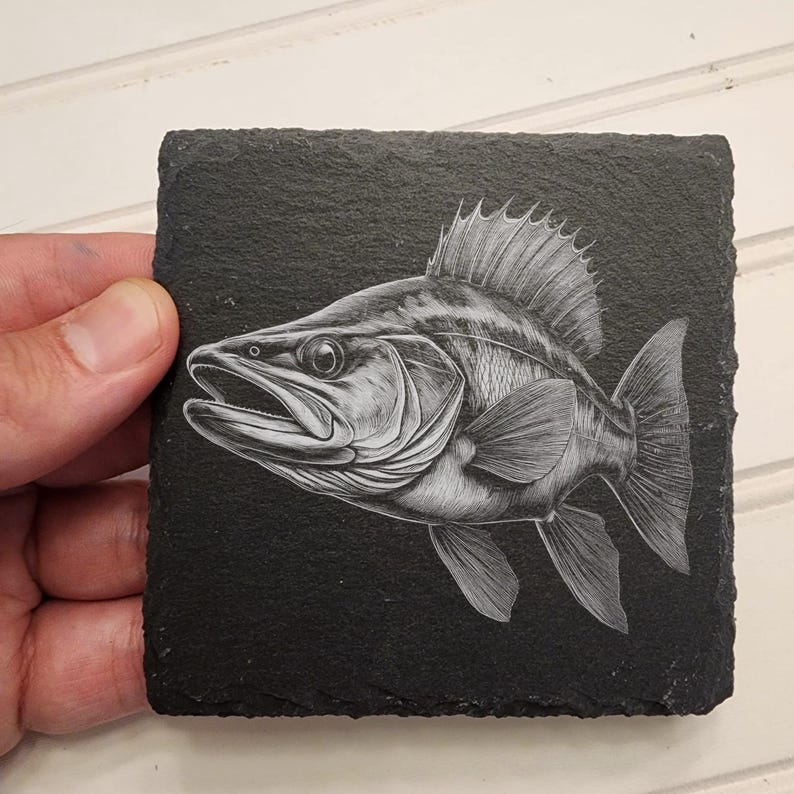 9 Fishing Digital Files for Laser Engraving 4x4" Slate Tiles- Bass ...