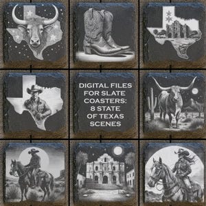 8 State of Texas Digital Files for Laser Engraving 4x4" Slate Coasters ...