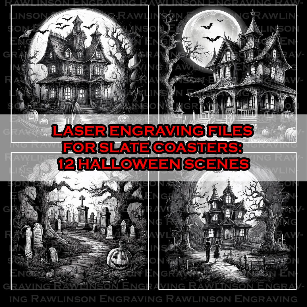 12 More Spooky Halloween Scenes- Digital Files for Laser Engraving 4x4 ...