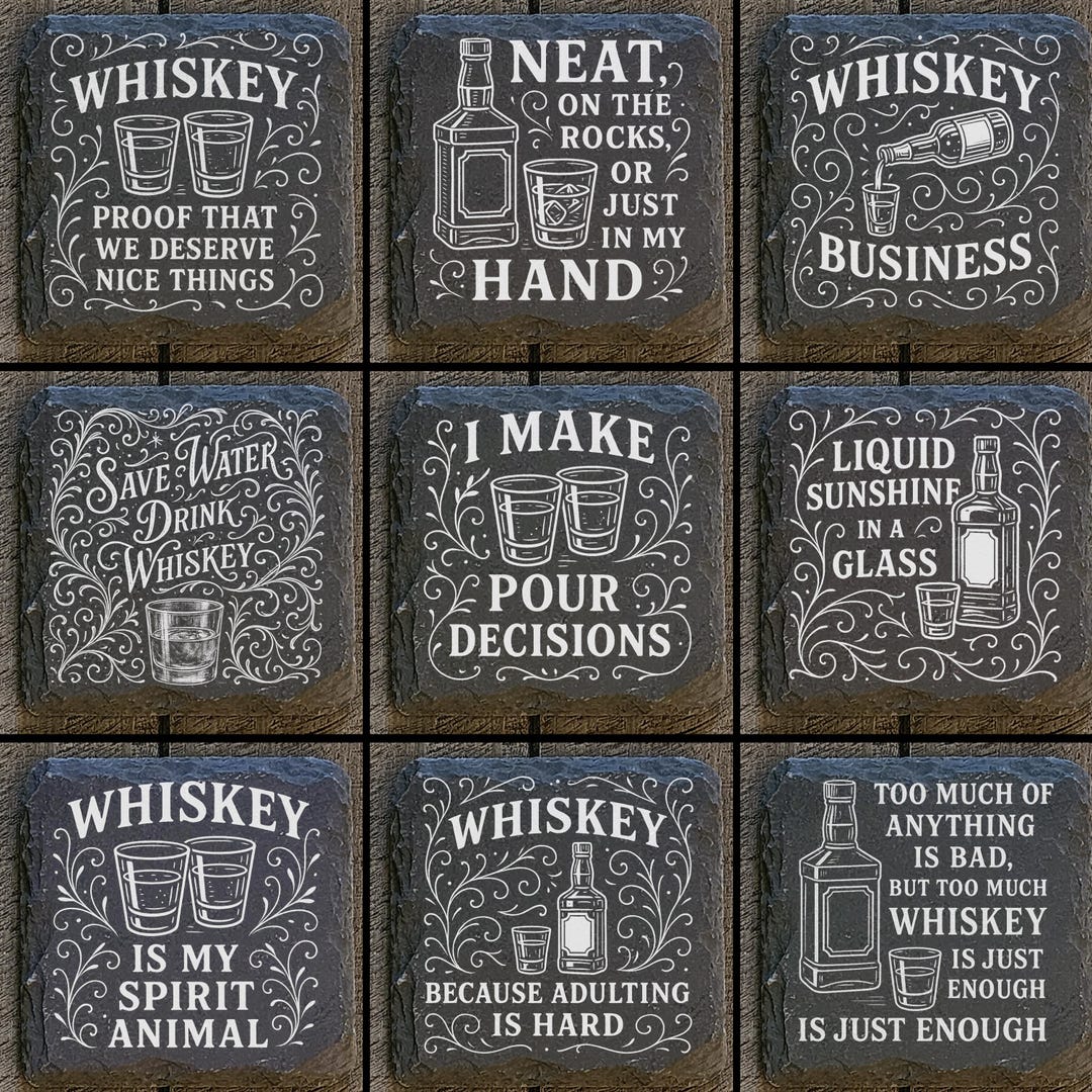 9 Whiskey Digital Files for Laser Engraving 4x4" Slate Coasters - Etsy