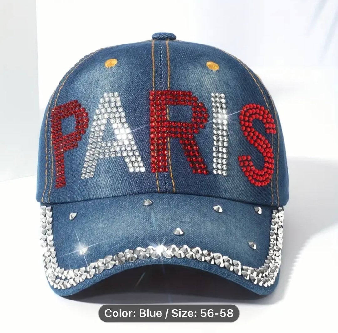 Paris Bling Denim Baseball Cap | Crystal Jeweled Paris Hat | Rhinestone ...