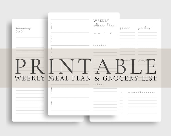 Minimalist Meal Planner | Printable Weekly Meal Planner | Simple ...