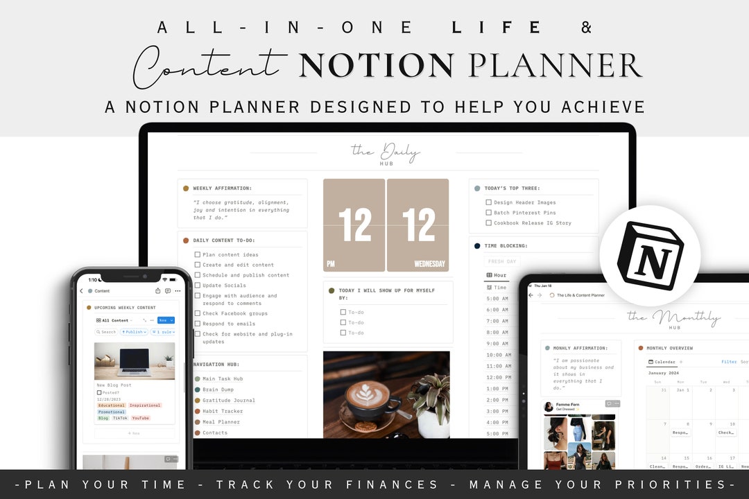 Notion Content Calendar | All in One Notion Content Planner Template ...