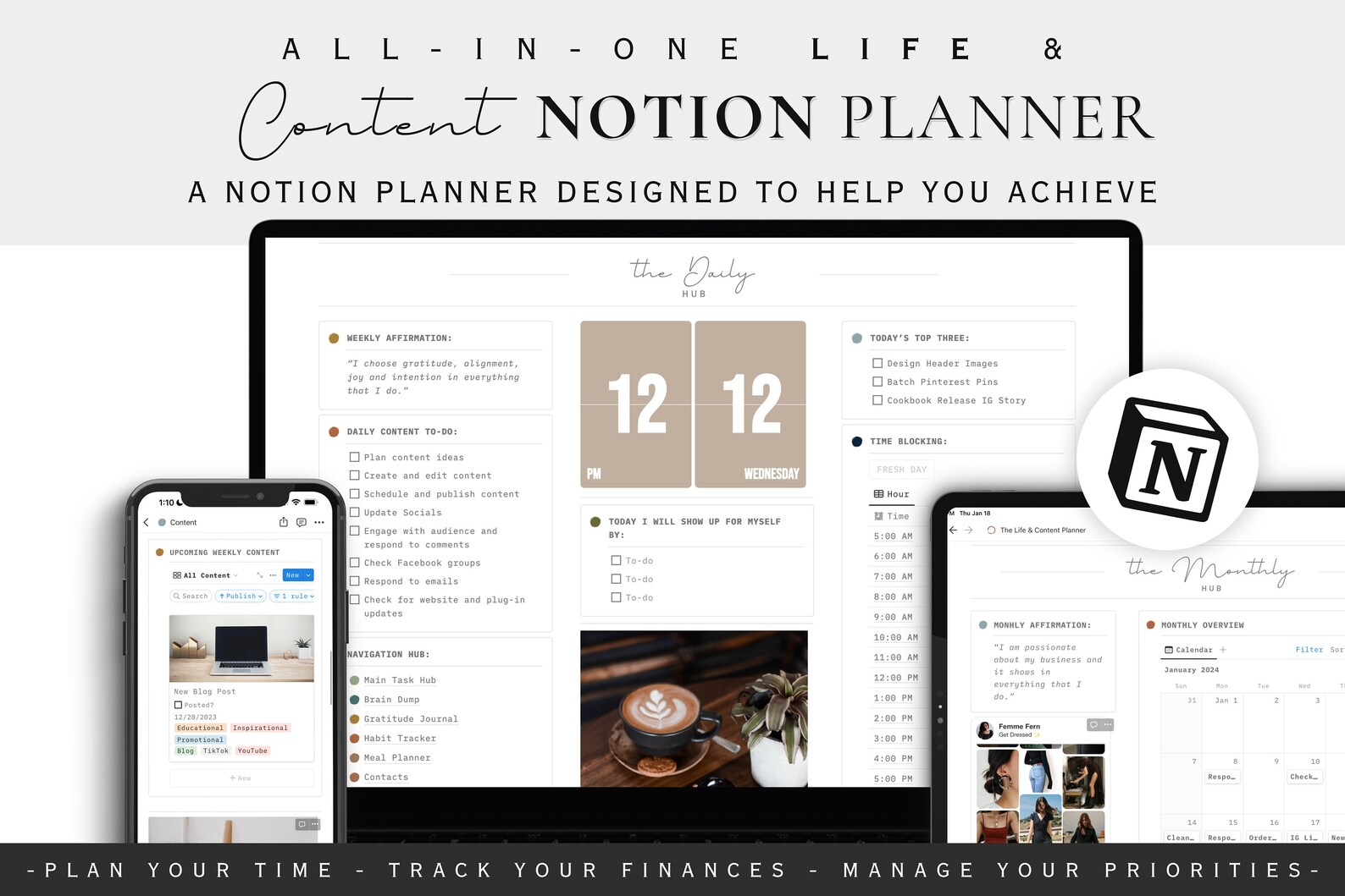 Notion Content Calendar | All in One Notion Content Planner Template | Content Creation Notion ...