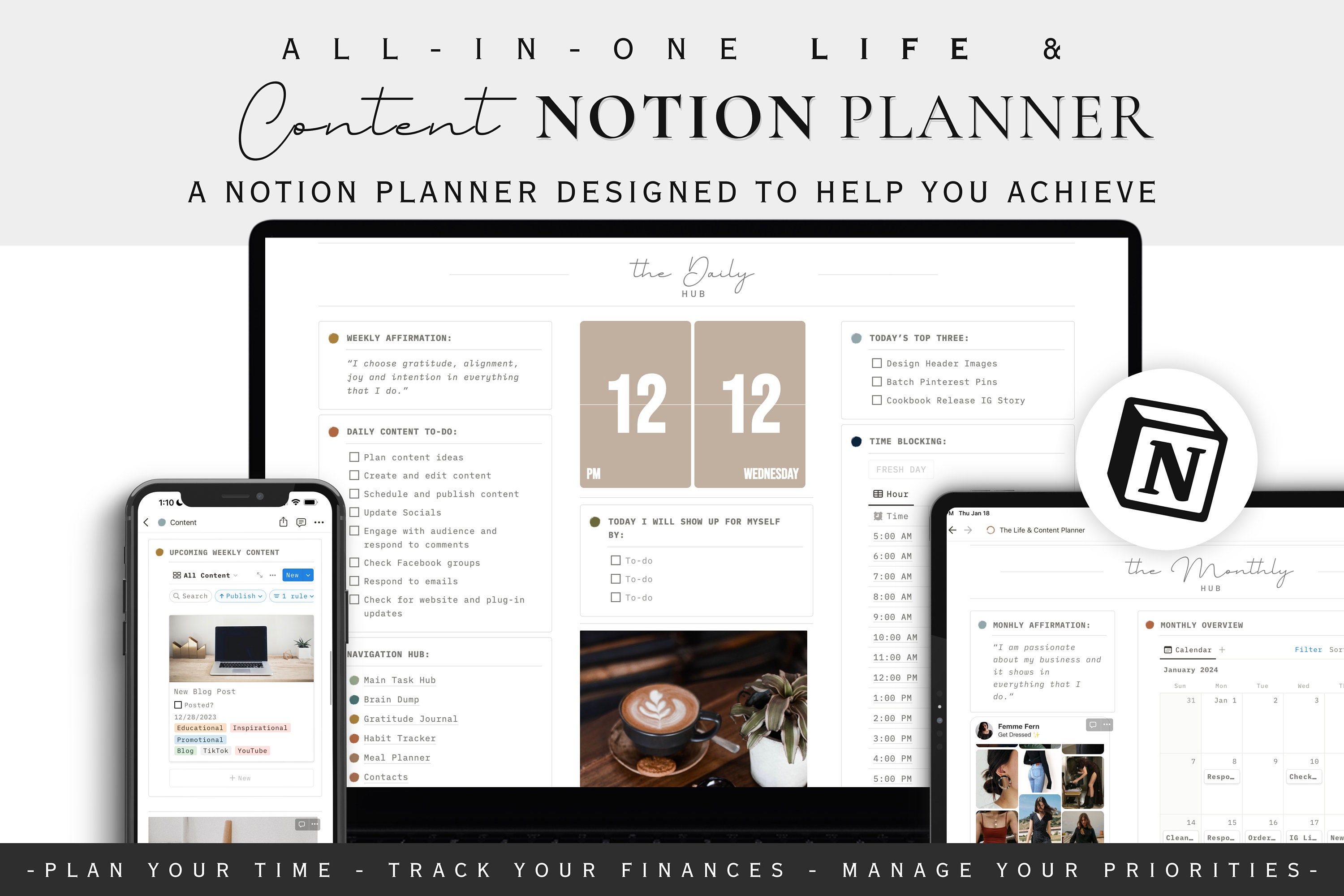 Notion Content Calendar | All in One Notion Content Planner Template | Content Creation Notion ...