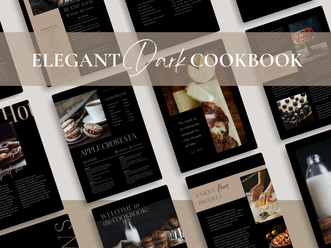 Dark Cookbook Template | Canva Cookbook Template | Dark Modern Cookbook ...
