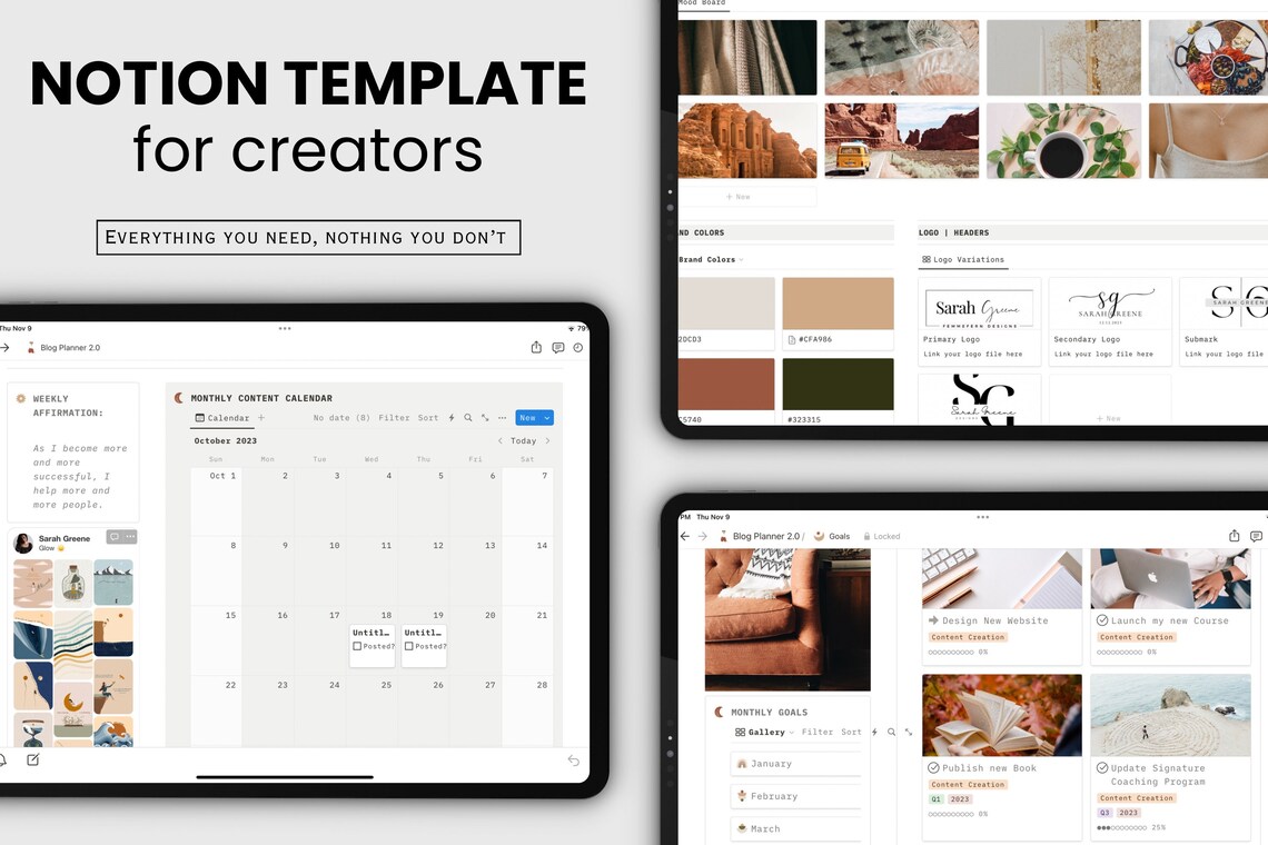 Blogger Notion Dashboard Notion Template Aesthetic Content Creation Notion Template Notion ...