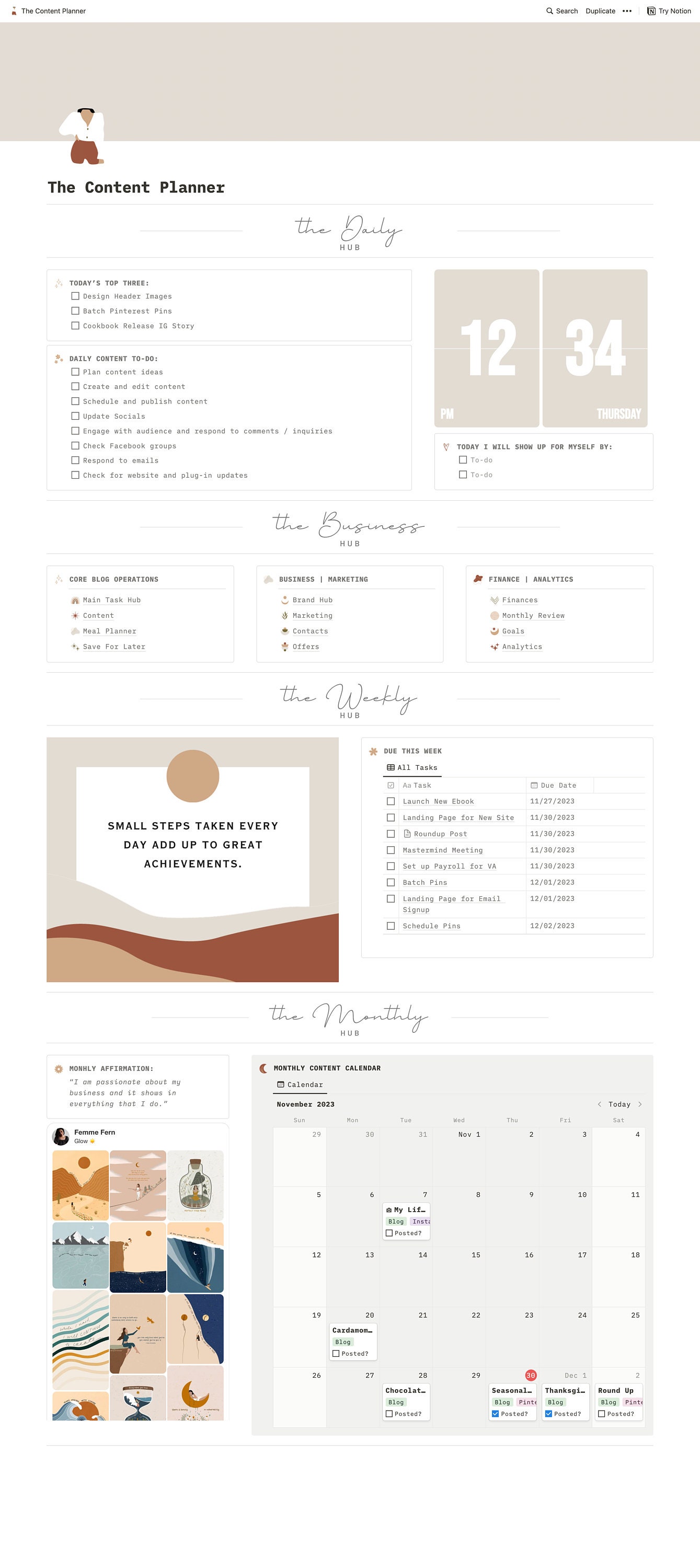 Blogger Notion Dashboard Notion Template Aesthetic Content Creation Notion Template Notion