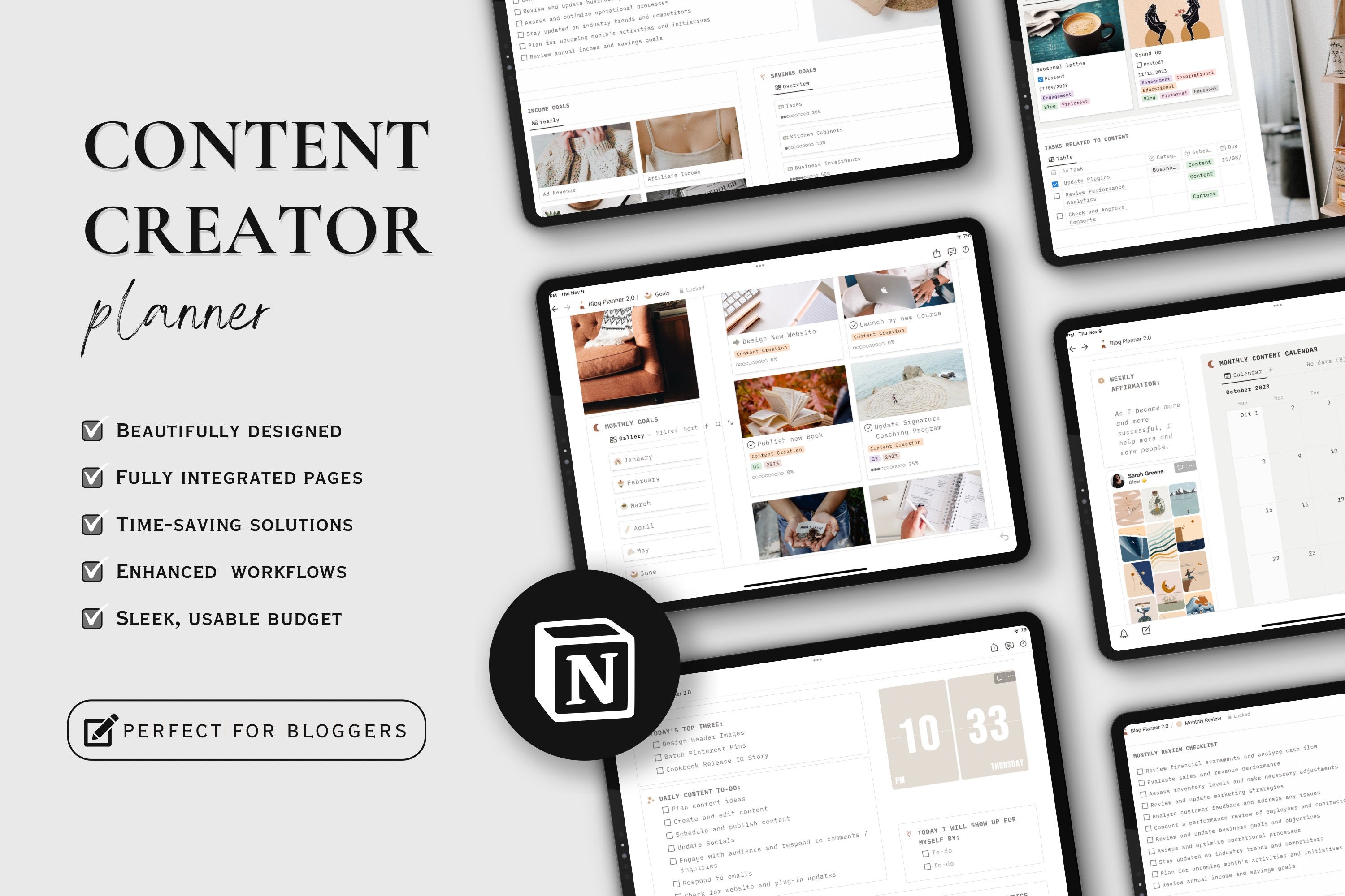 Blogger Notion Dashboard Notion Template Aesthetic Content Creation Notion Template Notion ...