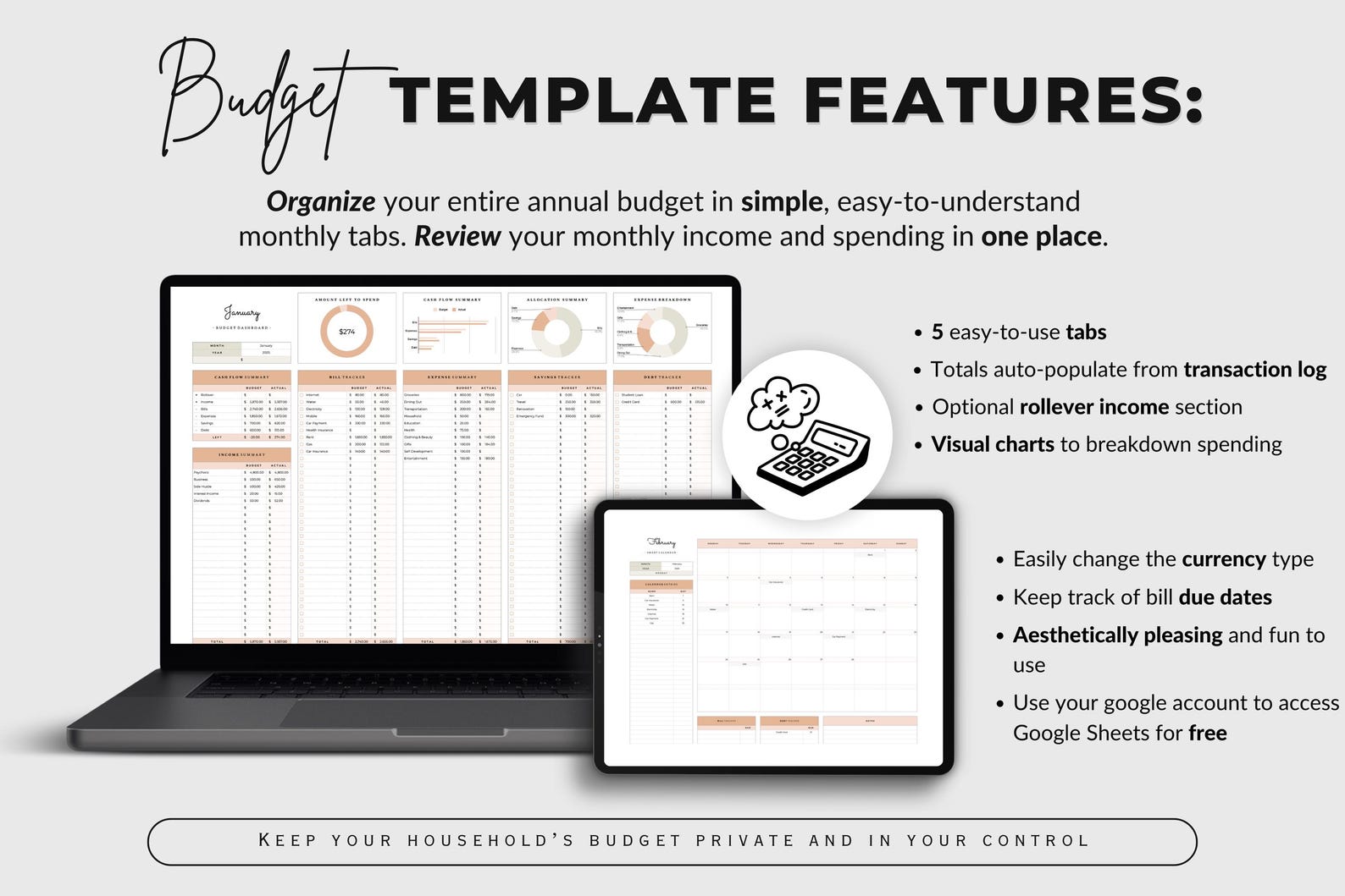 Google Sheets Monthly Budget Template: Family Finance Tracker (digital ...
