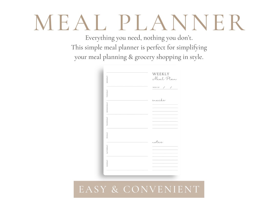 Minimalist Meal Planner | Printable Weekly Meal Planner | Simple ...