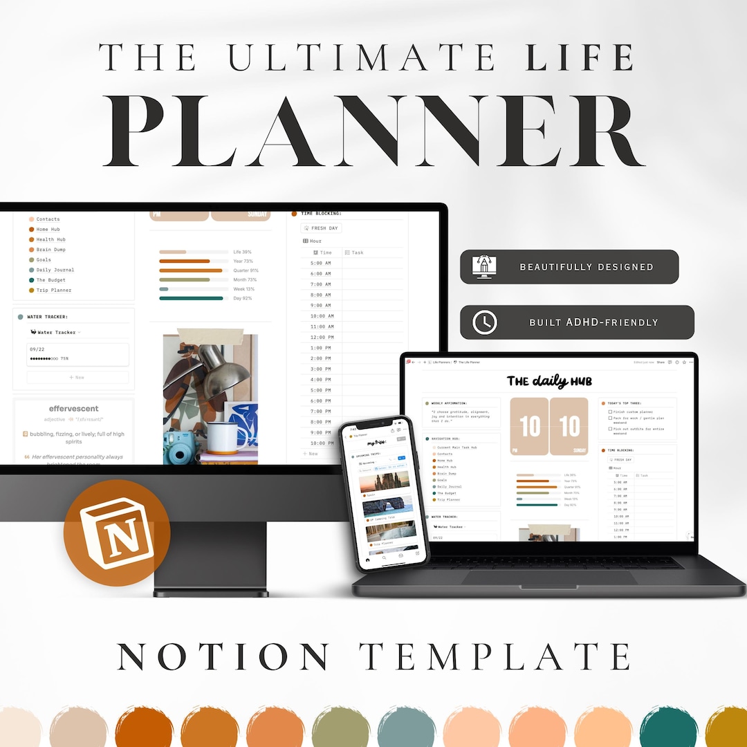 The Glow up Notion Life Planner for ADHD | Busy Mom Notion Planner for ...