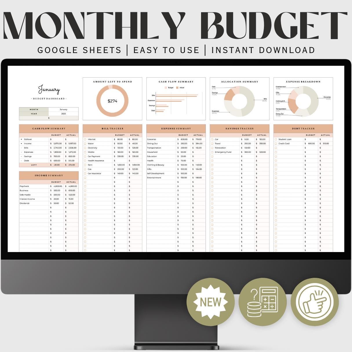 Monthly Budget Google Sheets Template | Month Budget Google Sheets ...