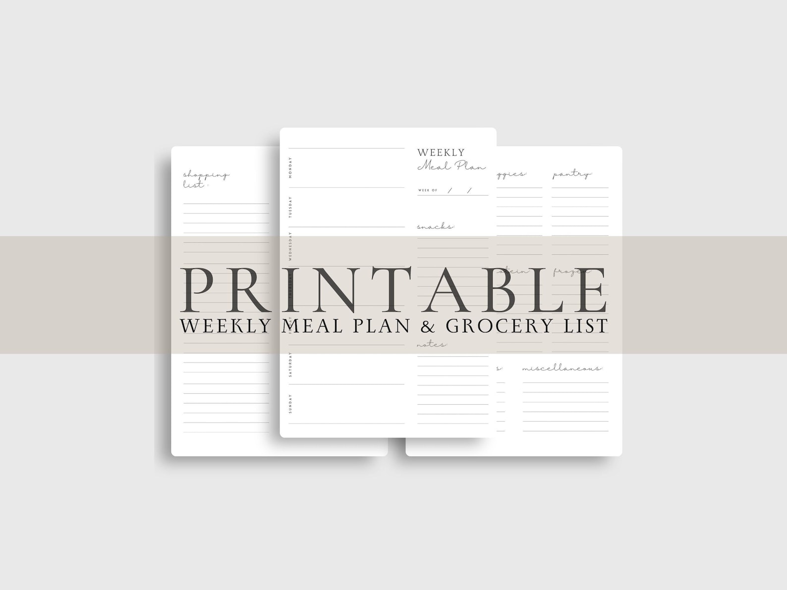 Minimalist Meal Planner | Printable Weekly Meal Planner | Simple ...