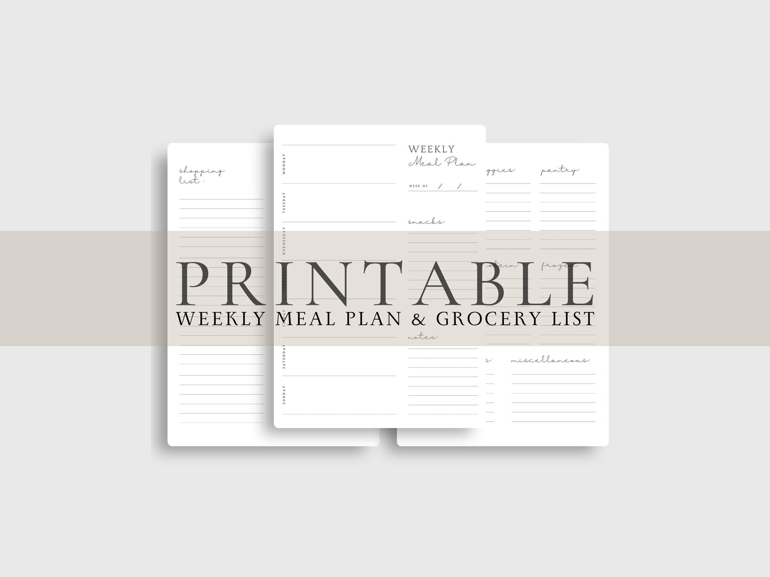 Minimalist Meal Planner | Printable Weekly Meal Planner | Simple ...