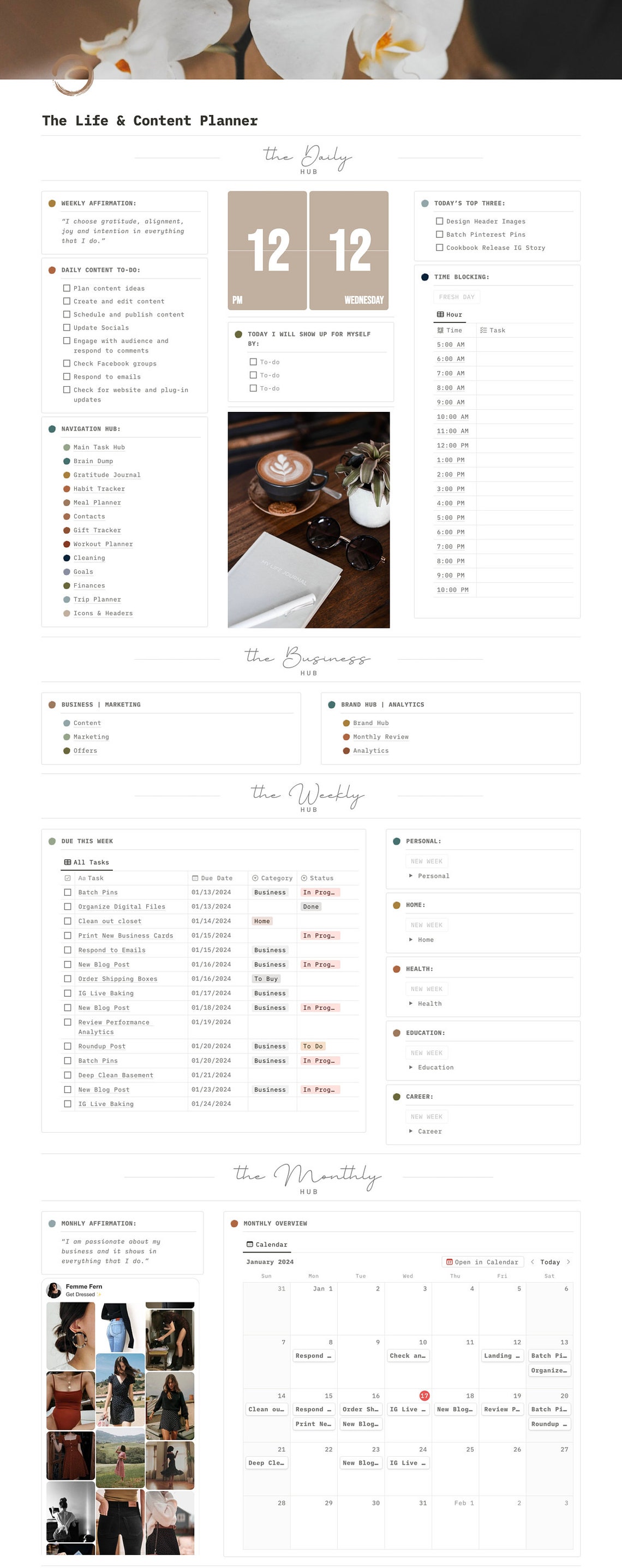 Notion Content Calendar | All in One Notion Content Planner Template ...