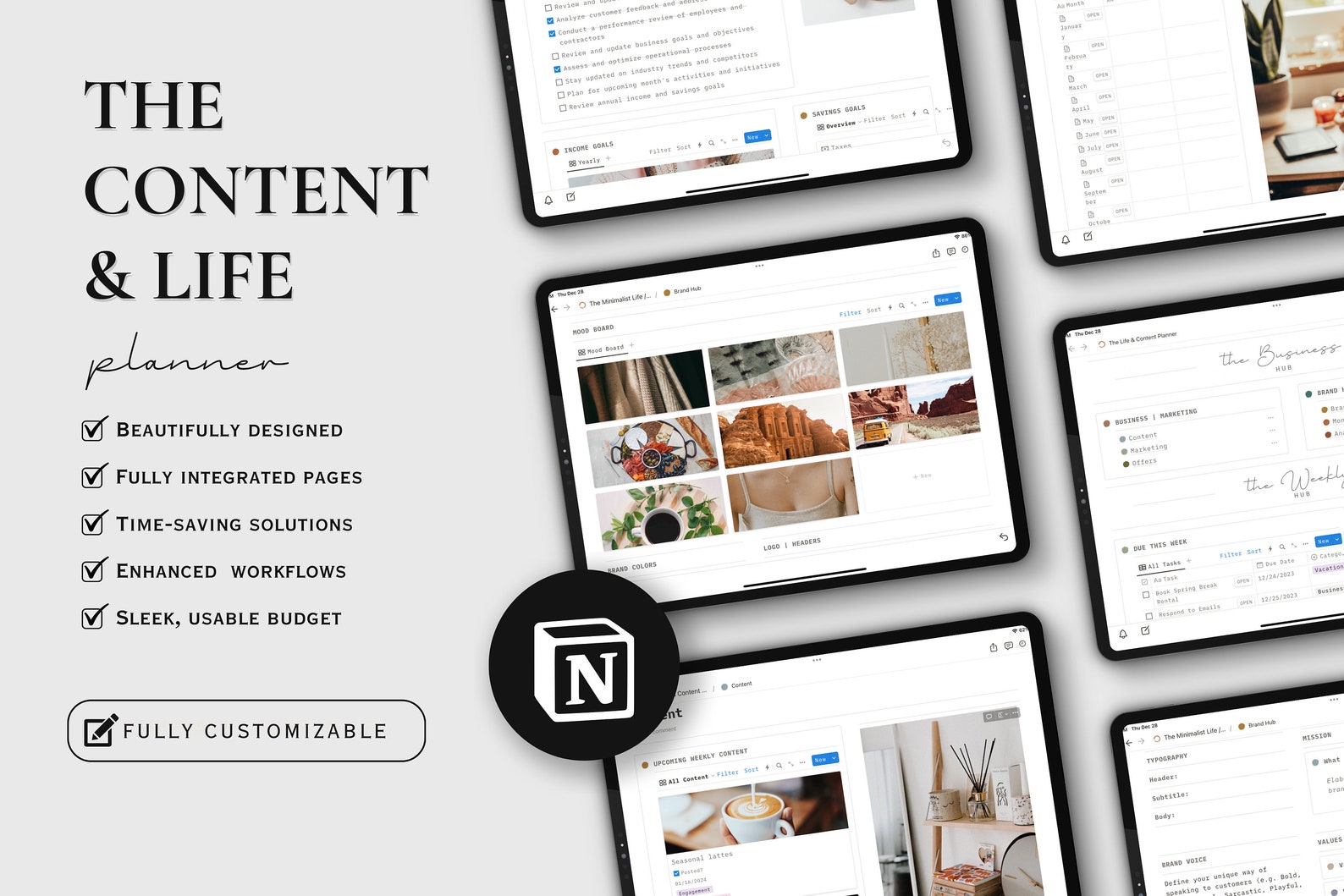 Notion Content Calendar | All in One Notion Content Planner Template ...