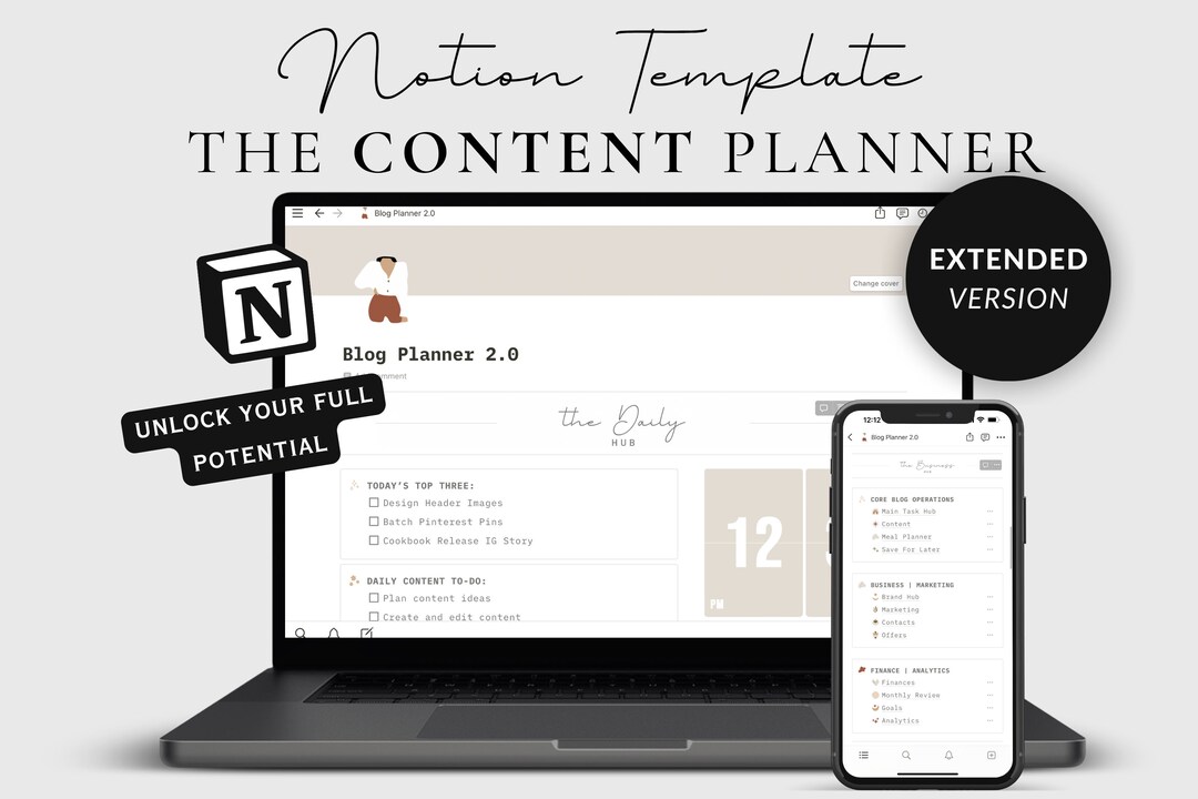 Content Creator Notion Dashboardtemplate for Bloggers Notion Blog Planner Template Food Blog ...