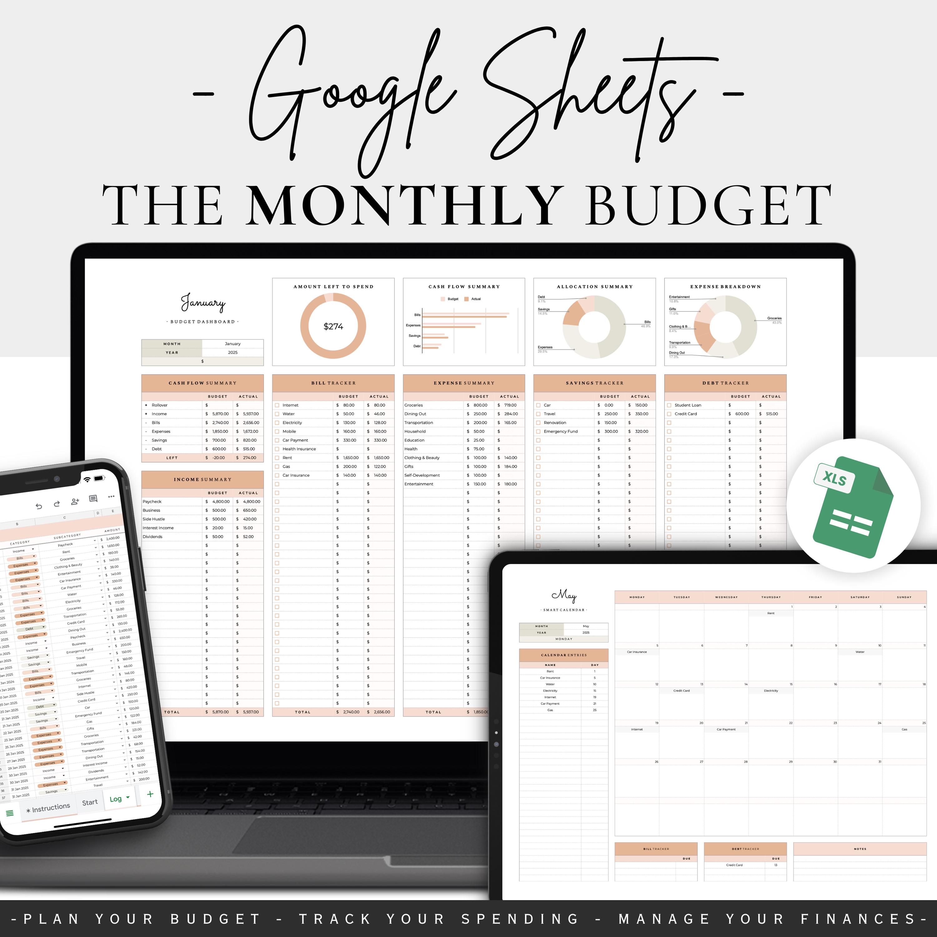 Google Sheets Monthly Budget Template: Family Finance Tracker (digital ...