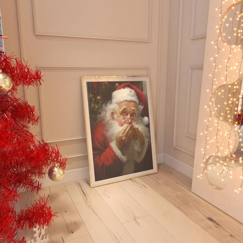 Classic Santa Painting, Funny Bathroom Wall Art, Santa in Bathroom ...