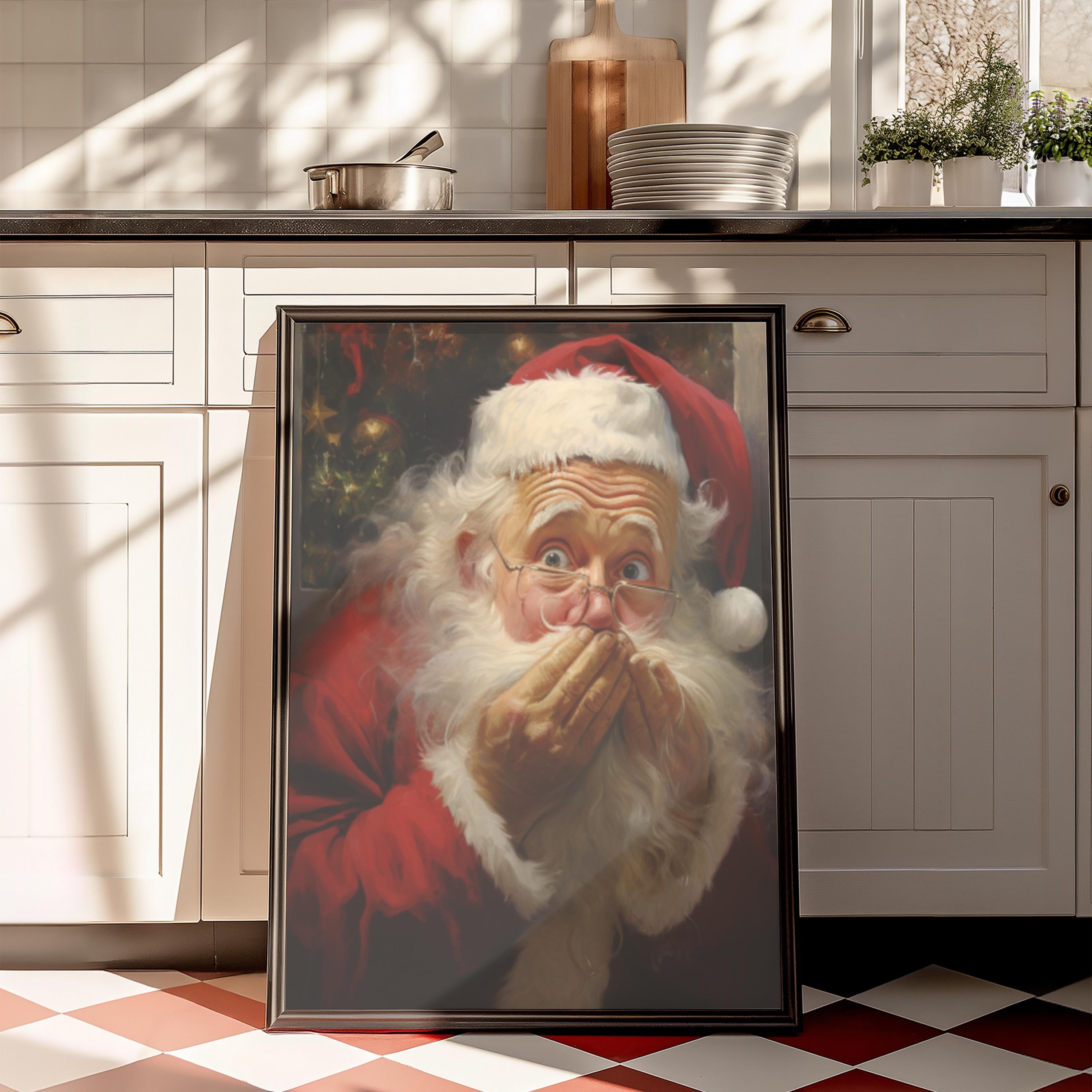 Classic Santa Painting, Funny Bathroom Wall Art, Santa in Bathroom ...