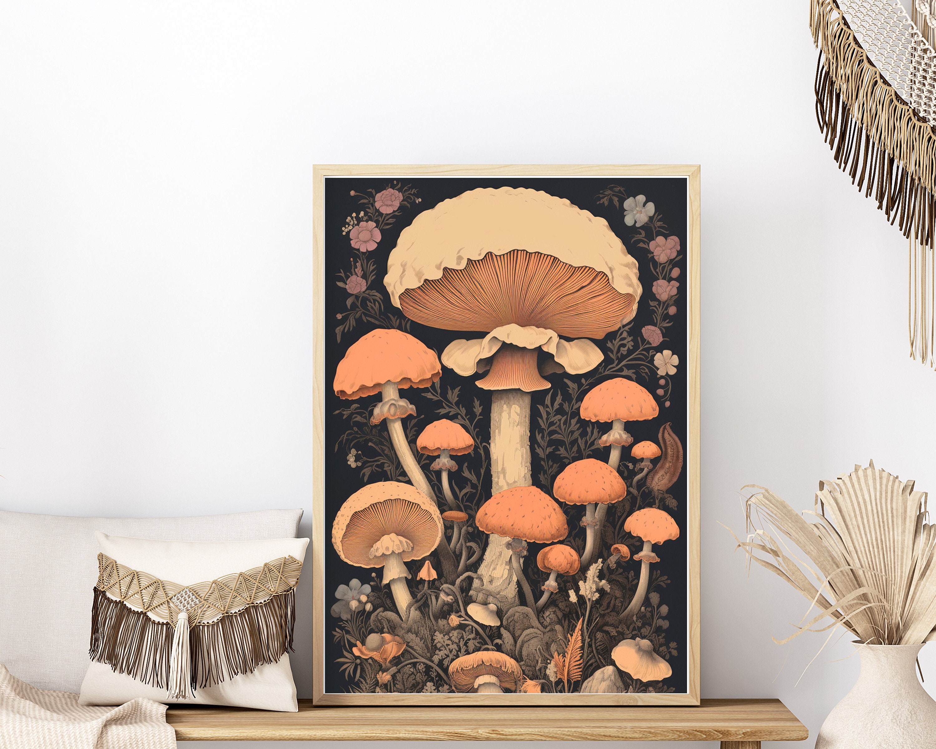 Mushroom Art Print, Mushroom Print, Botanical Wall Decor, Living Room ...