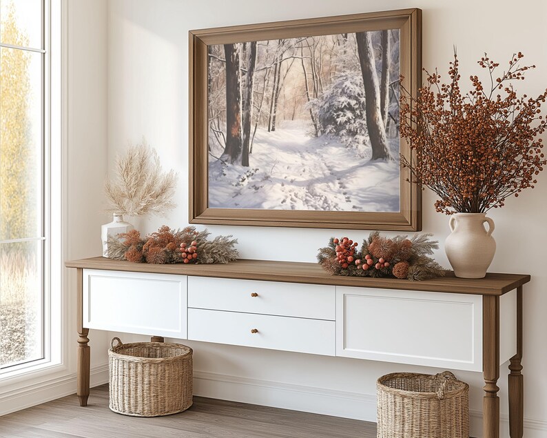Winter Wall Art, Snowy Landscape Painting, Snow Trees Painting, Cozy ...