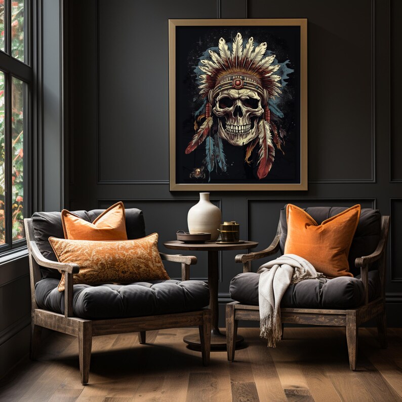 Spooky Western Horror Skeleton Wall Art, Halloween Home Decor, Chief ...