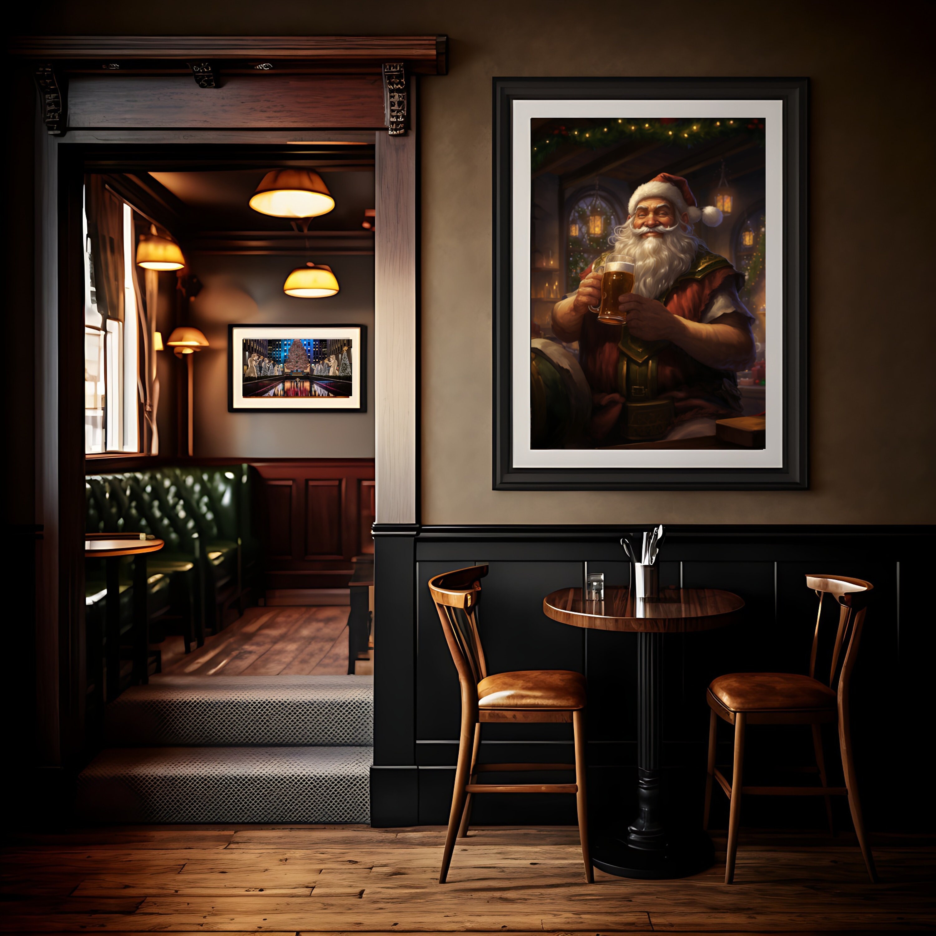 Beer,bar,beard Collection, Santa Claus Happy Hour, Bar Cart Art ...