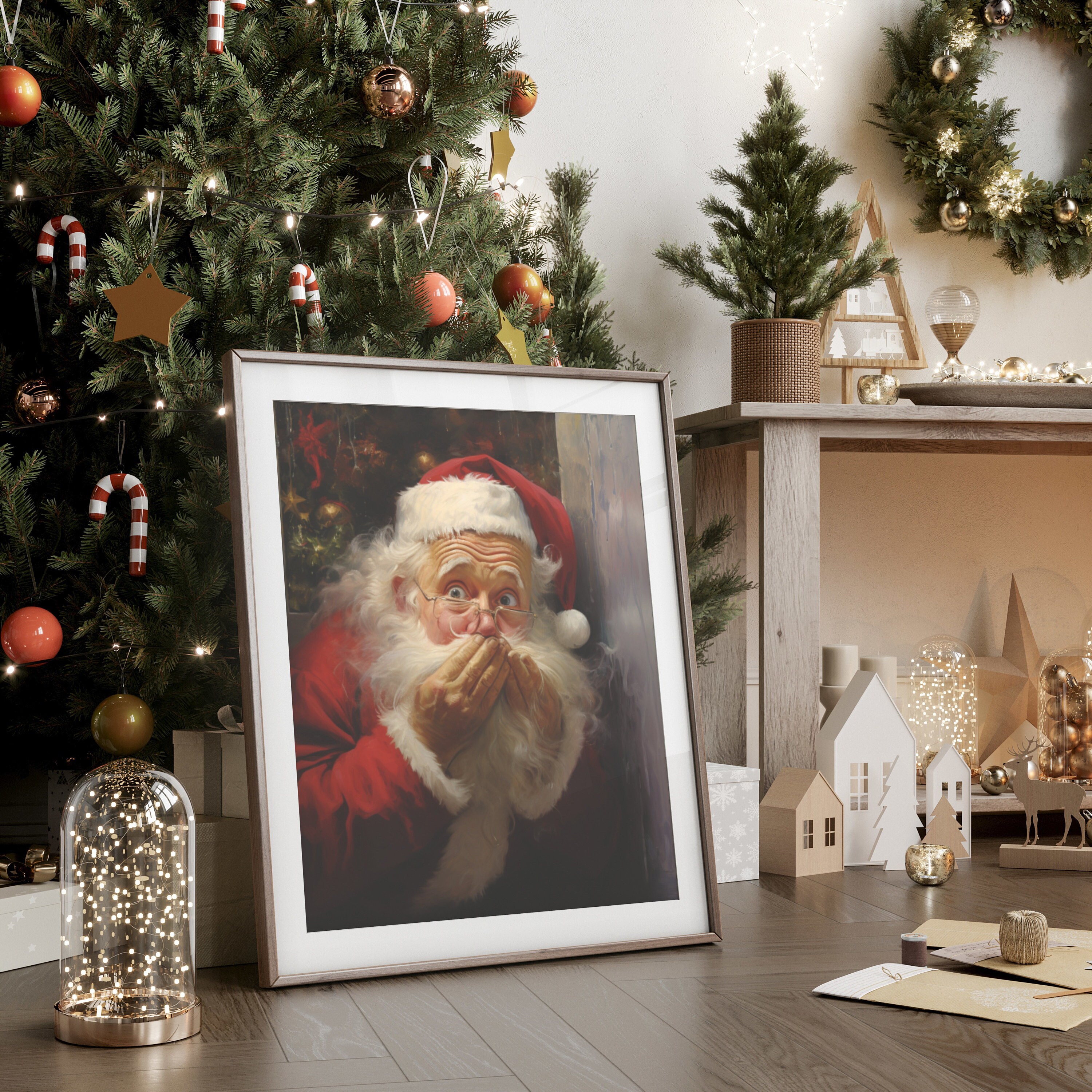 Classic Santa Painting, Funny Bathroom Wall Art, Santa in Bathroom ...