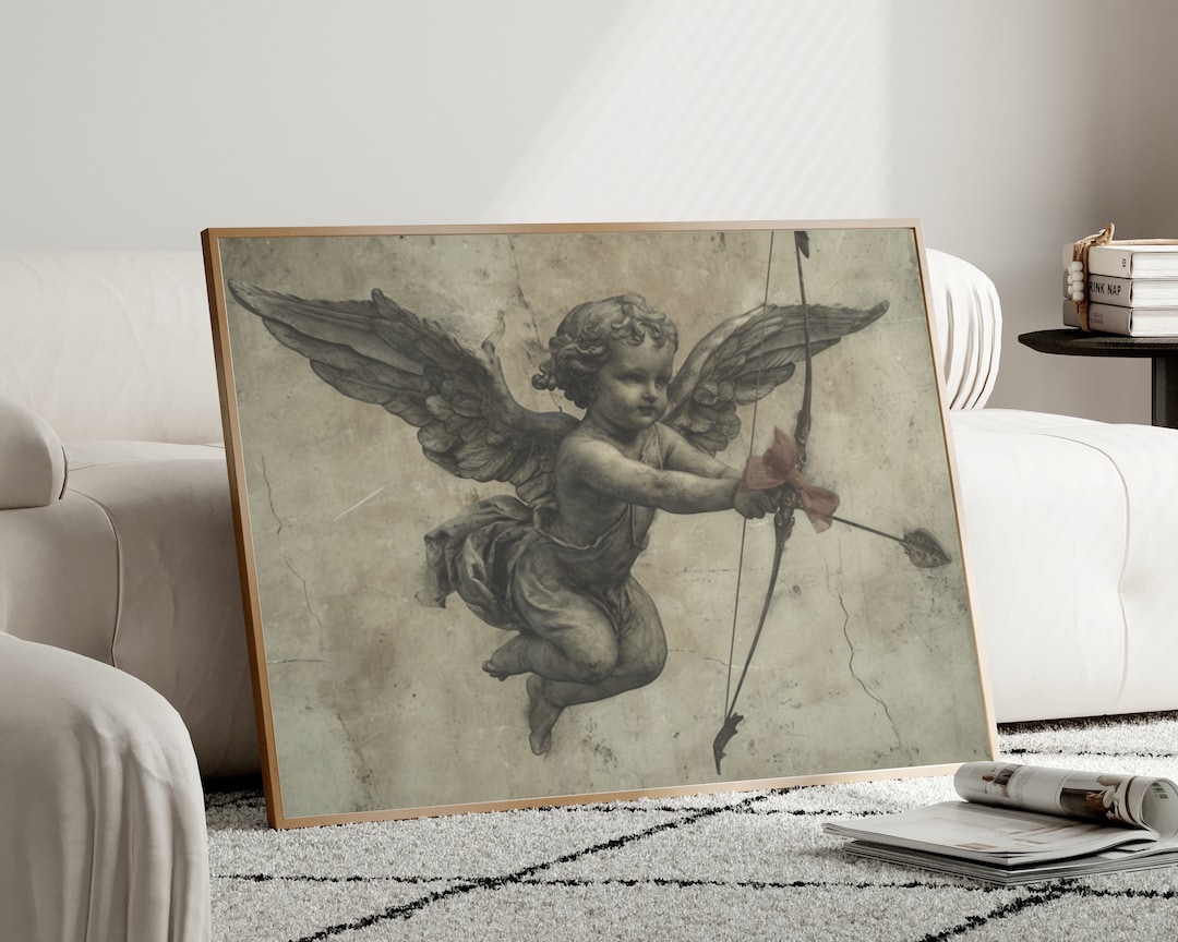Rustic Charm Cupid Sketch Art, Valentine's Day Wall Art, Cupid Sketch ...