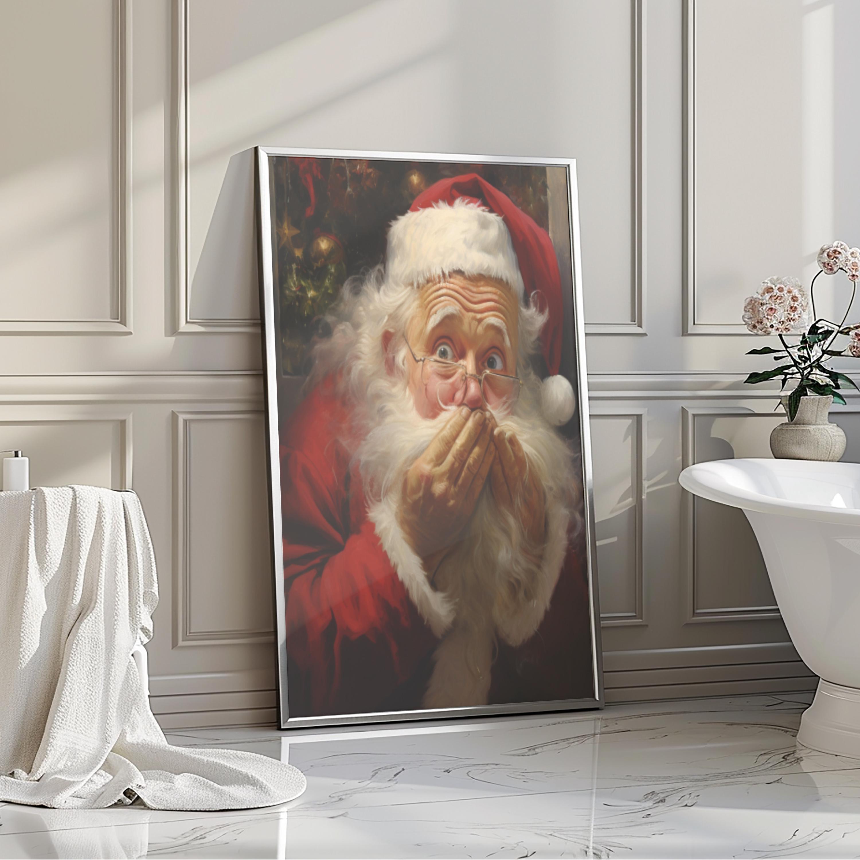 Classic Santa Painting, Funny Bathroom Wall Art, Santa in Bathroom ...