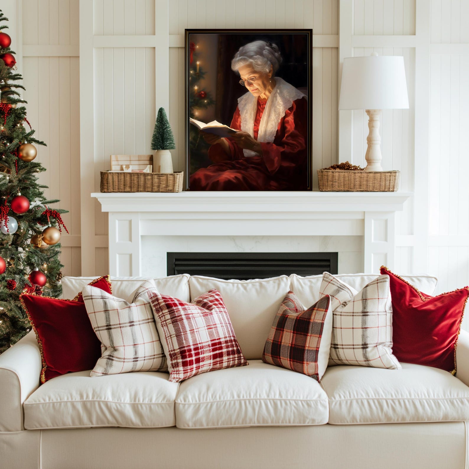 Mrs Claus Reading Book, Printable Christmas Oil Painting Holiday Art ...