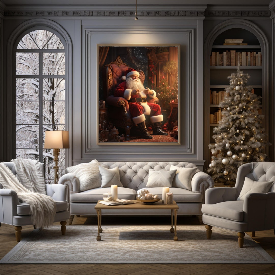 Vintage Santa Clause Lap, Santa Portrait Painting Print, Classic Santa ...