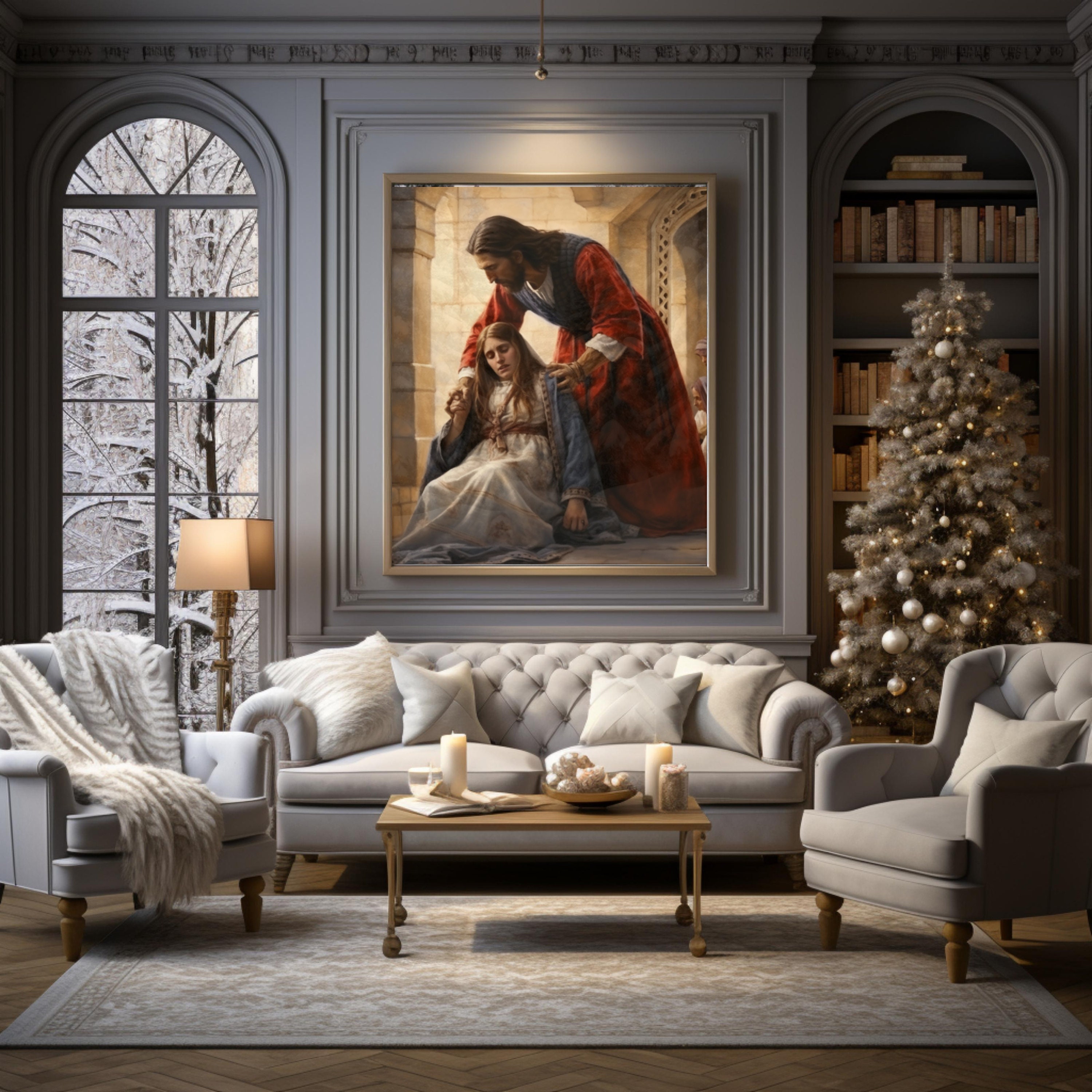 Jesus heilt Maria, Jesus Bibelkunst, traditionelle katholische Kunst ...